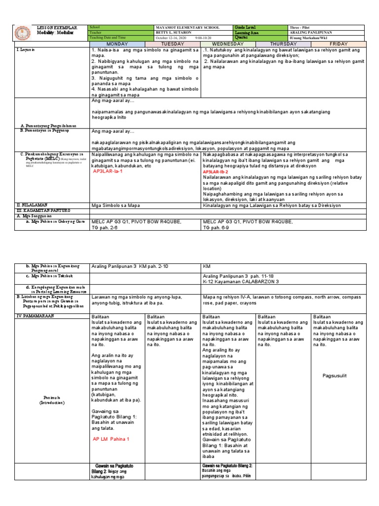Revised AP 3 Le Wk1 q1 Betty Based On Module and WHLP 1 | PDF