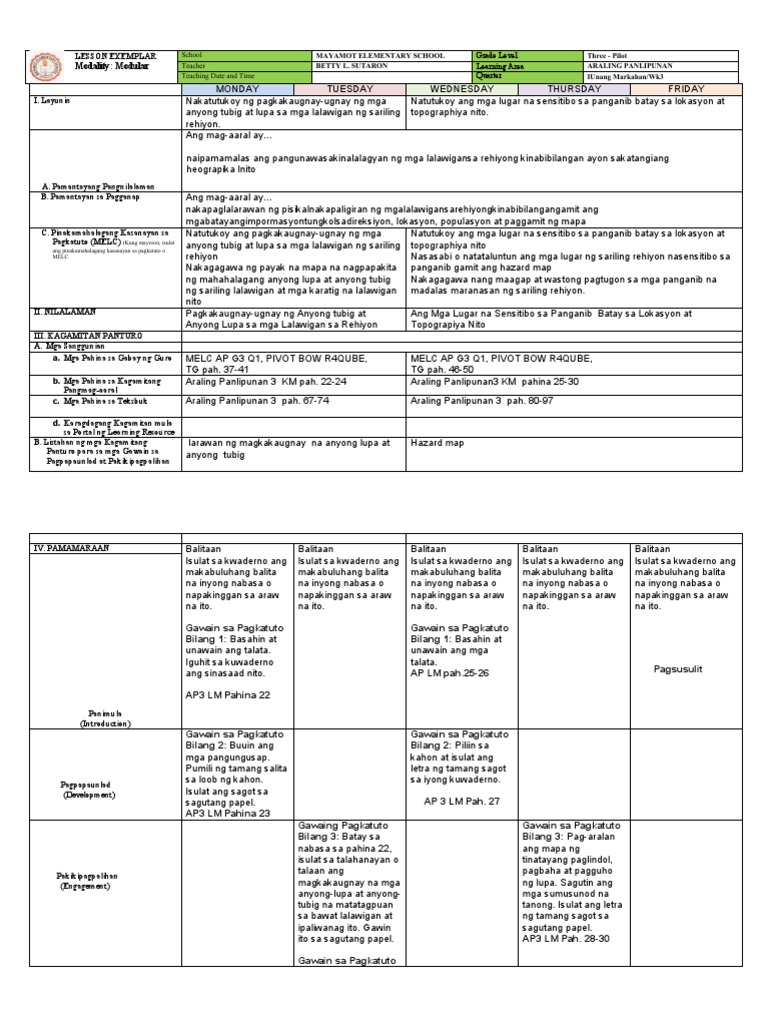 Revised AP 3 Le Wk3 q1 Betty Based On Module and WHLP | PDF