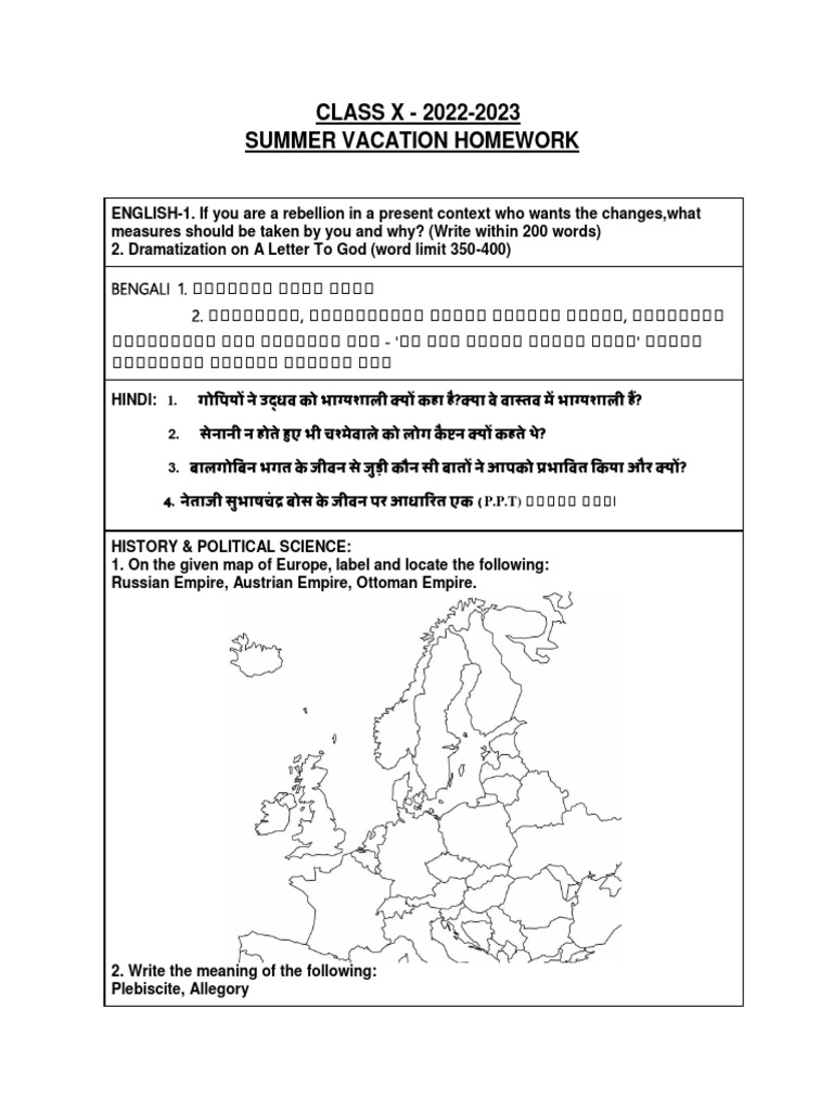 Class X Summer Homework 2022-23 | PDF | Chemistry | Chemical Reactions