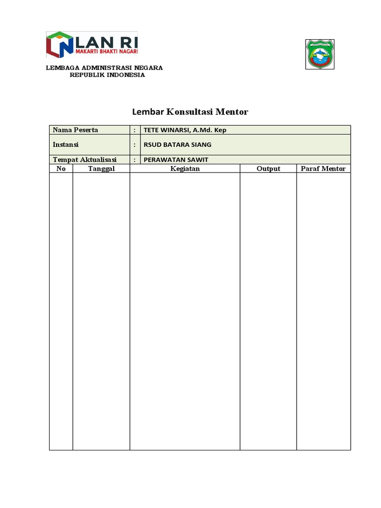 Form Konsultasi Mentor Dan Coach Latsar | PDF