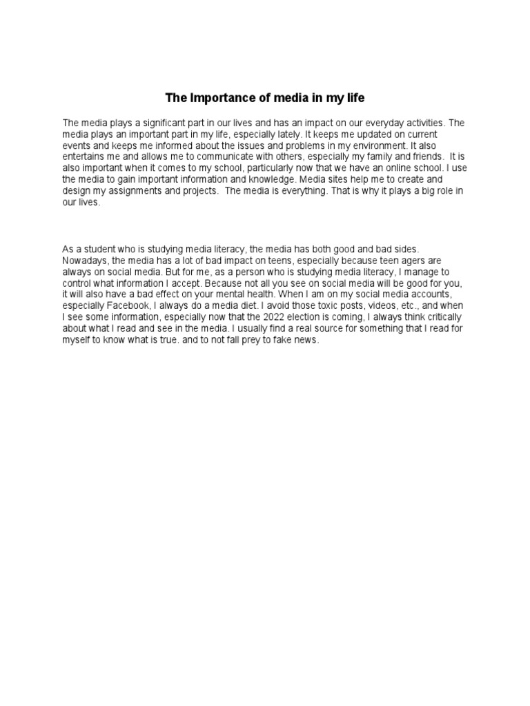 The Importance of Media in My Life | PDF