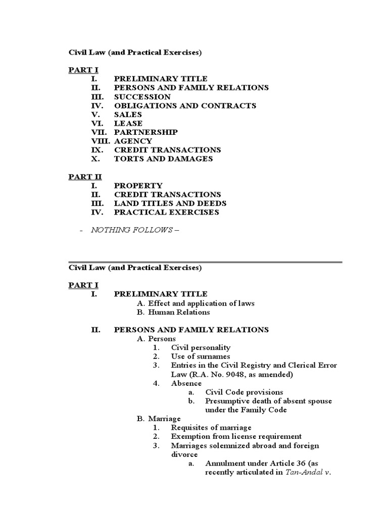 Syllabus - Civil Law (And Practical Exercises) - Bar Exams 2022 | PDF ...