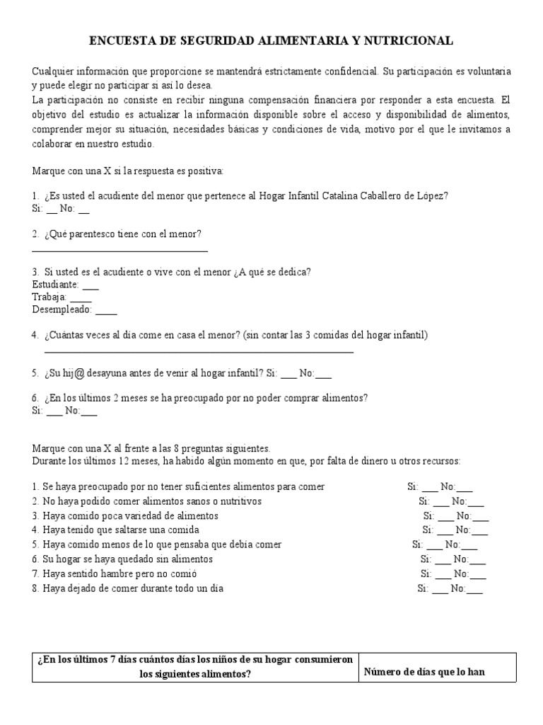 Encuesta de Seguridad Alimentaria y Nutricional | PDF | Vegetales | Alimentos