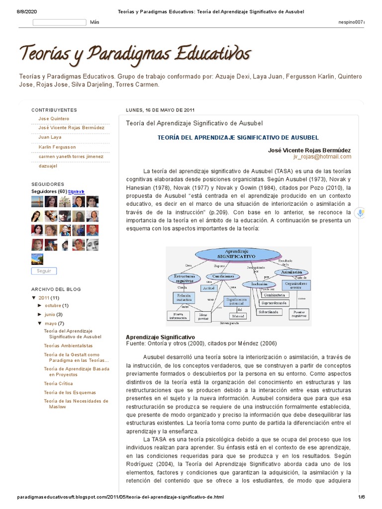 Teorías y Paradigmas Educativos - Teoría Del Aprendizaje Significativo ...