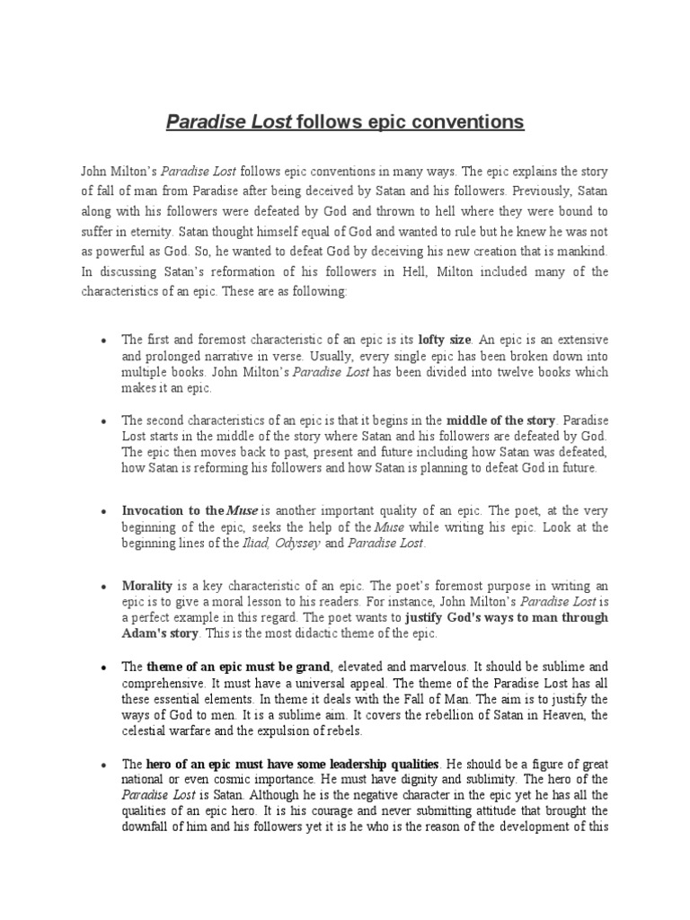 Paradise Lost Follows Epic Conventions | PDF | Paradise Lost | Epic Poetry