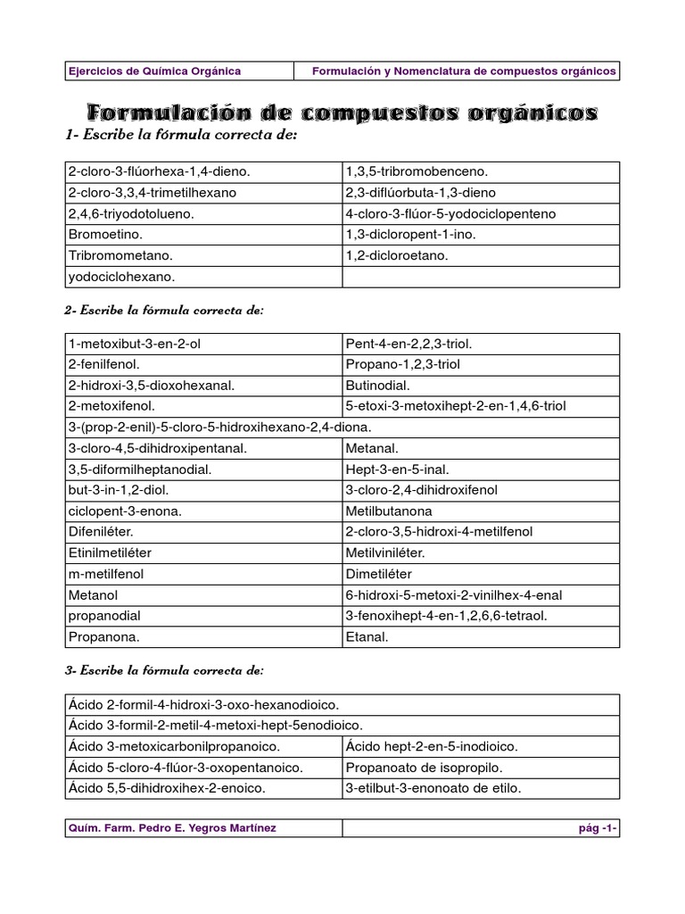 Formulación De Compuestos Orgánicos Pdf Compuestos Químicos