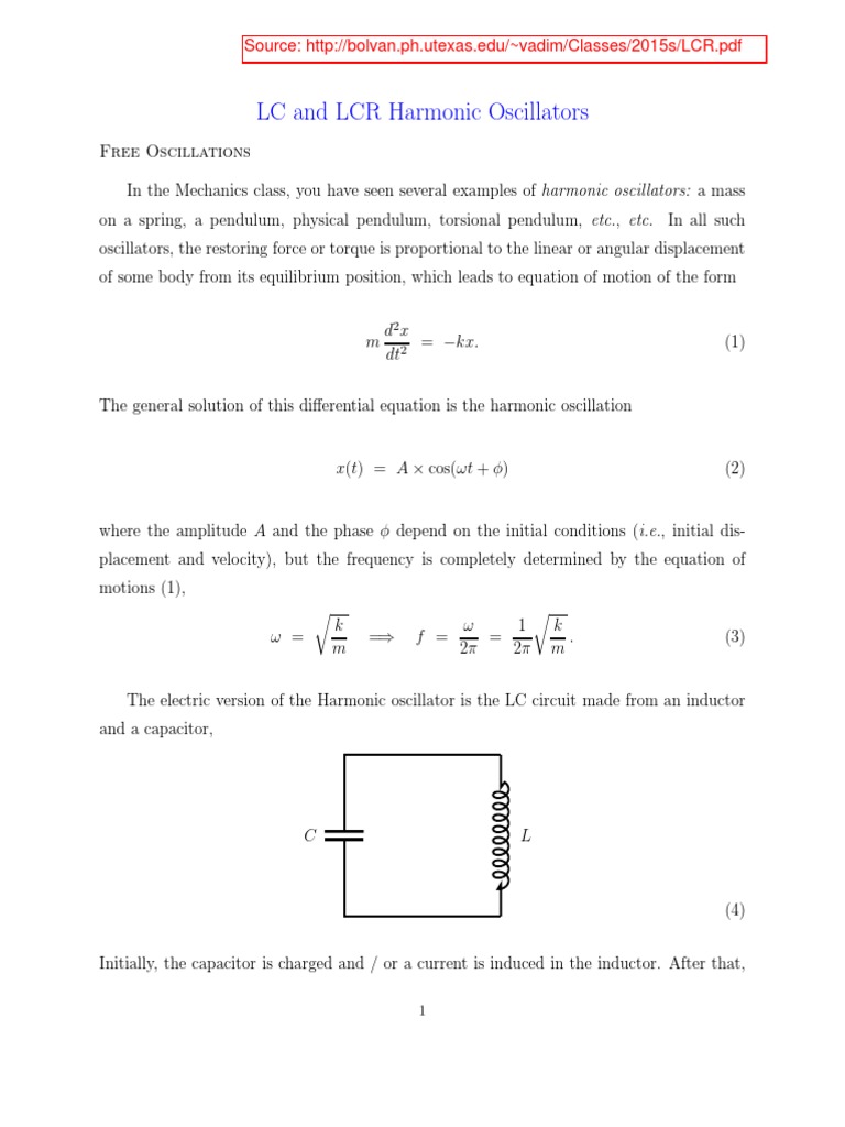 LC and LCR Circuit Harmonic Oscillators | PDF | Electrical Impedance | Oscillation