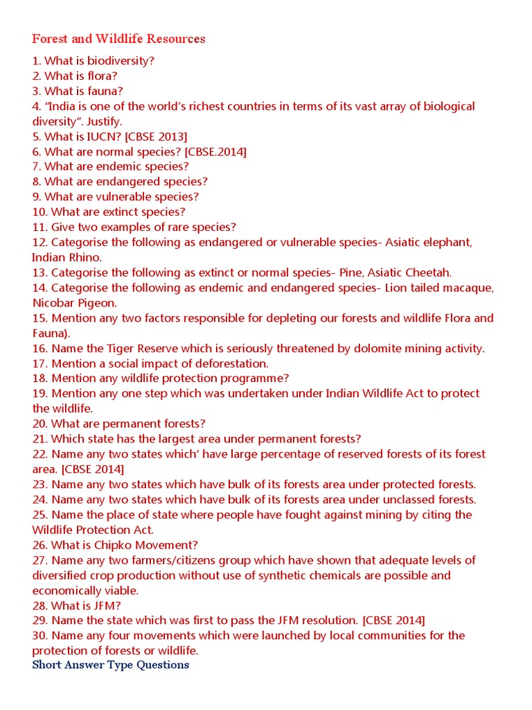 Class 10 Forest and Wildlife Resources Guide | PDF | Conservation ...
