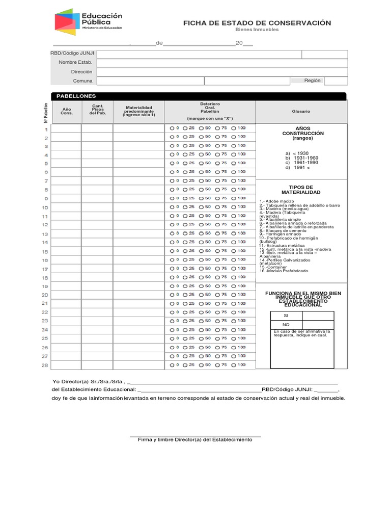 Ficha Estado de Conservación Bienes Inmuebles | PDF | Albañilería | Ingeniería de Edificación