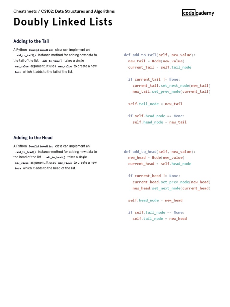 CS102 - Data Structures and Algorithms - Doubly Linked Lists Cheatsheet ... CS102 - Data Structures and Algorithms - Doubly Linked Lists Cheatsheet ...