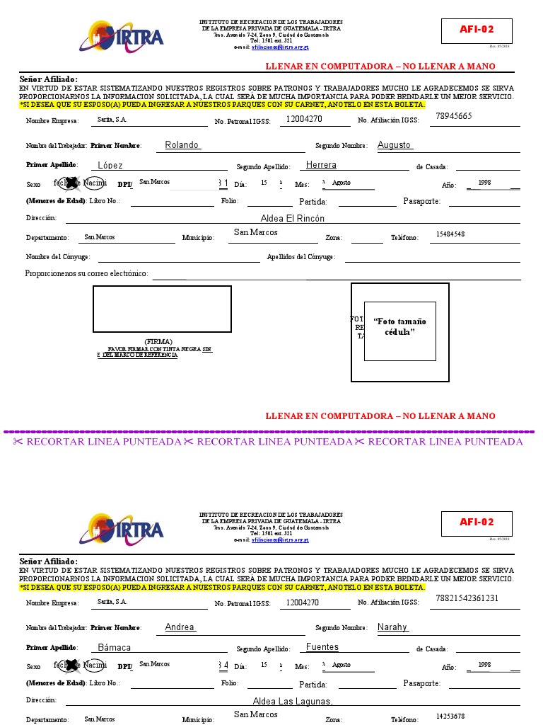 Boleta para Carne Irtra de Trabajador 2018 | PDF