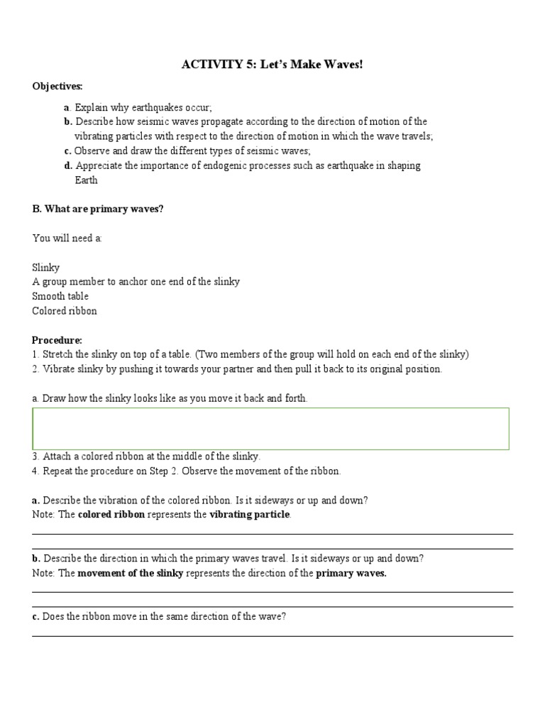ACTIVITY 5: Let's Make Waves! | PDF | Waves | Earthquakes