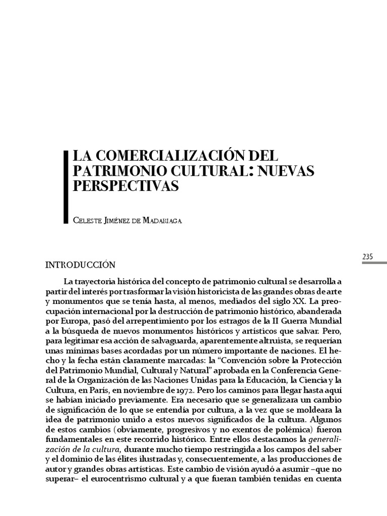Comercialización del Patrimonio Cultural | PDF | Patrimonio de la Humanidad | Patrimonio cultural