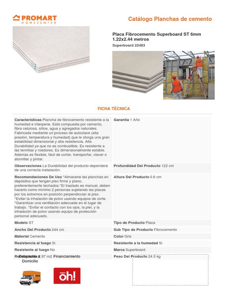 Placa Fibrocemento Superboard ST 6mm 1.22x2.44 Metros | PDF | Cemento ...