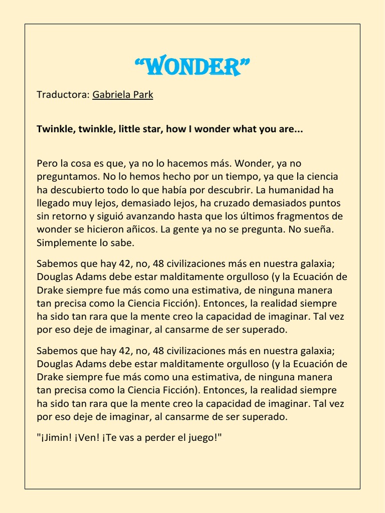 Wonder, Traducido Del Inglés Al Español Por Gabriela | PDF | Corazón
