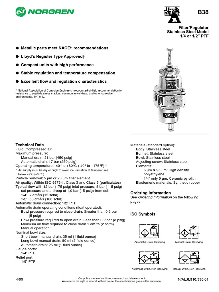 Norgren Filter Regulator | PDF | Stainless Steel | Corrosion