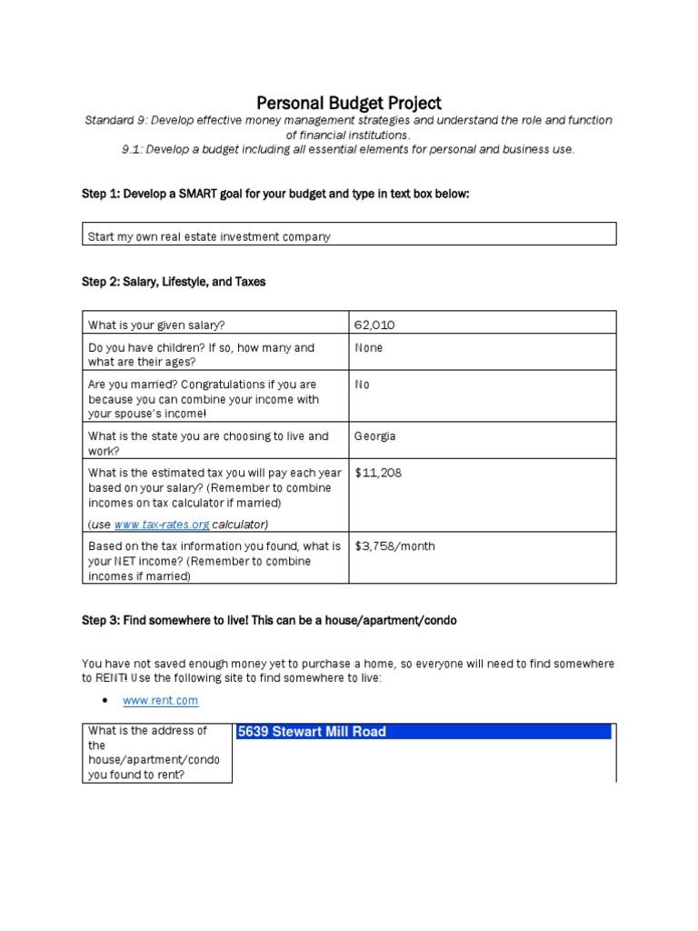 Personal Budget Project PDF | PDF | Taxes | Renting