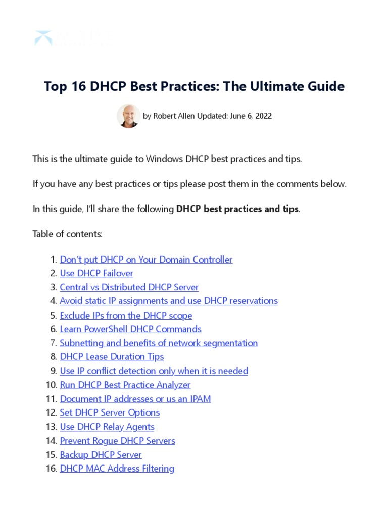 DHCP Best Practices Guide | PDF | Ip Address | Computer Network