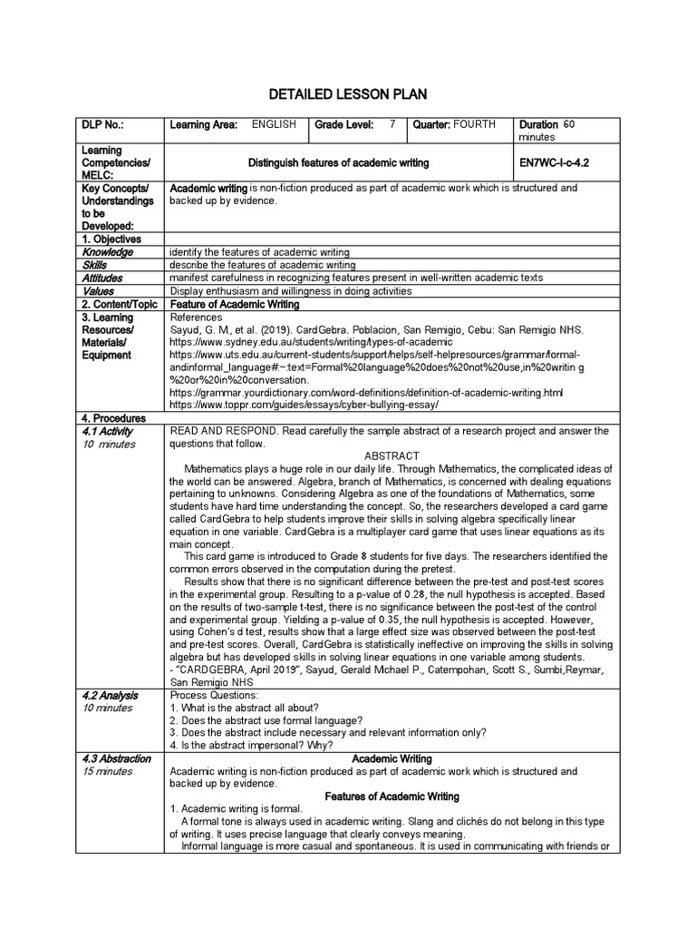 Detailed Lesson Plan: Knowledge Skills Attitudes Values | PDF ...