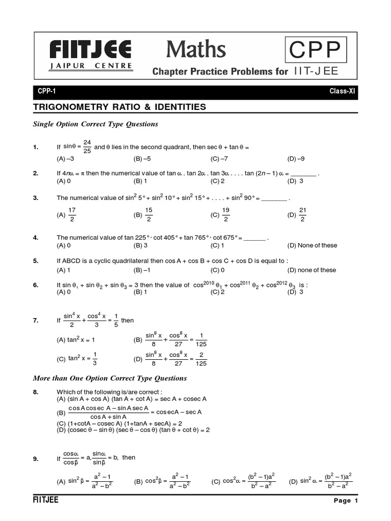 Maths Trigonometry Ratios & Identities Combine PDF | PDF ...