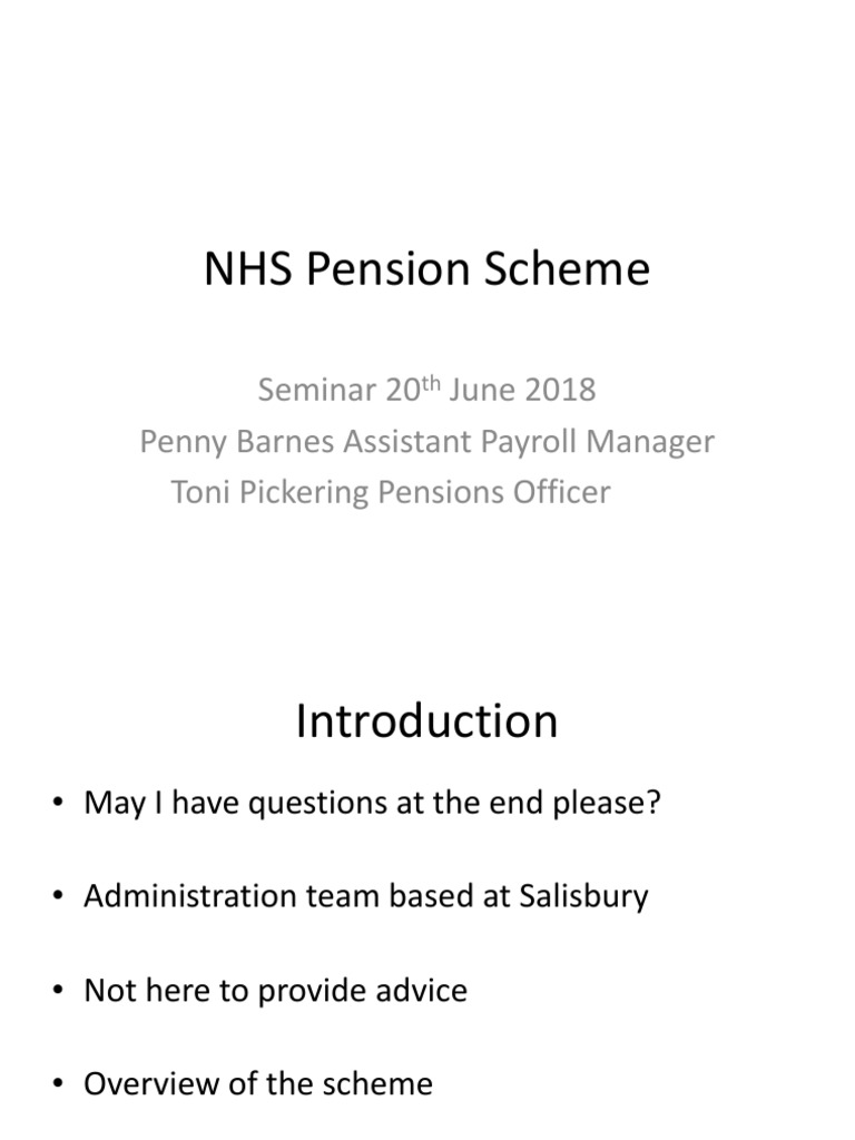 NHS Pension Scheme Overview Seminar | PDF | Cost Of Living | Pension