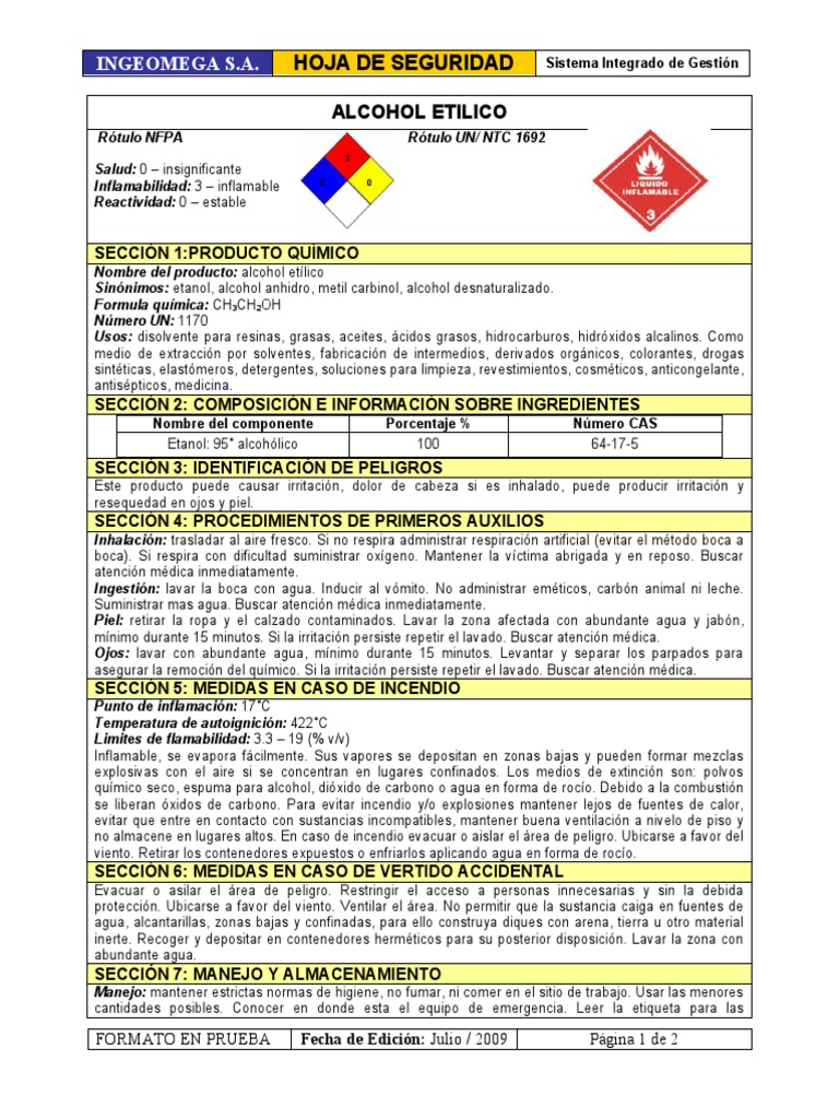 HS Alcohol Etilico | PDF | Etanol | Agua