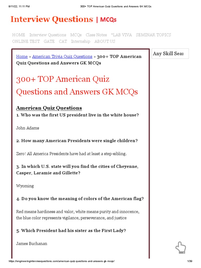 American Quiz: 300+ Trivia Questions | PDF | The United States ...