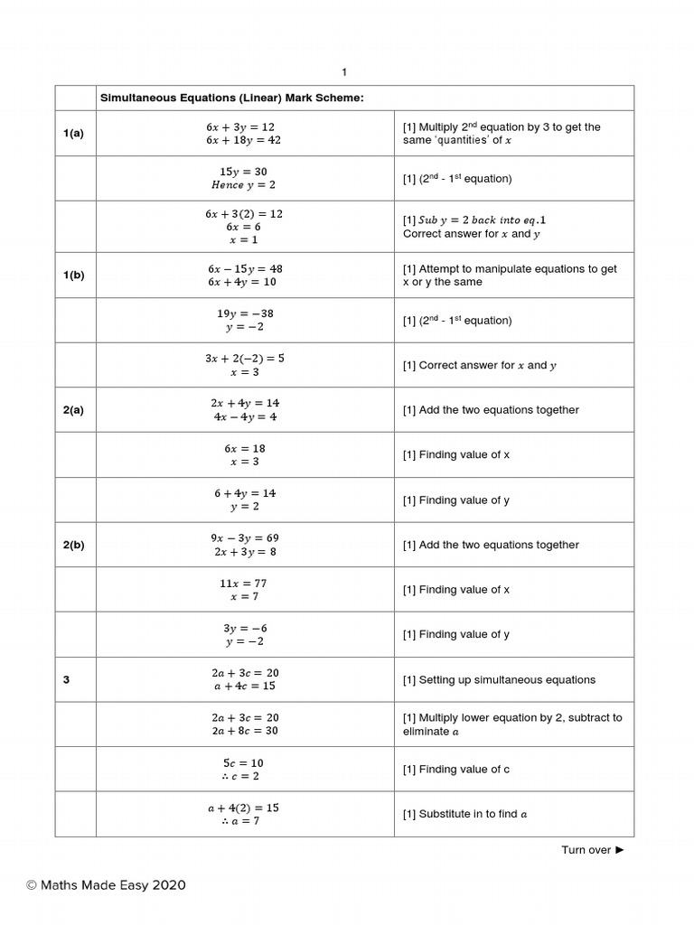 Simultaneous Equations Linear Answers MME | PDF | Equations | Mathematics