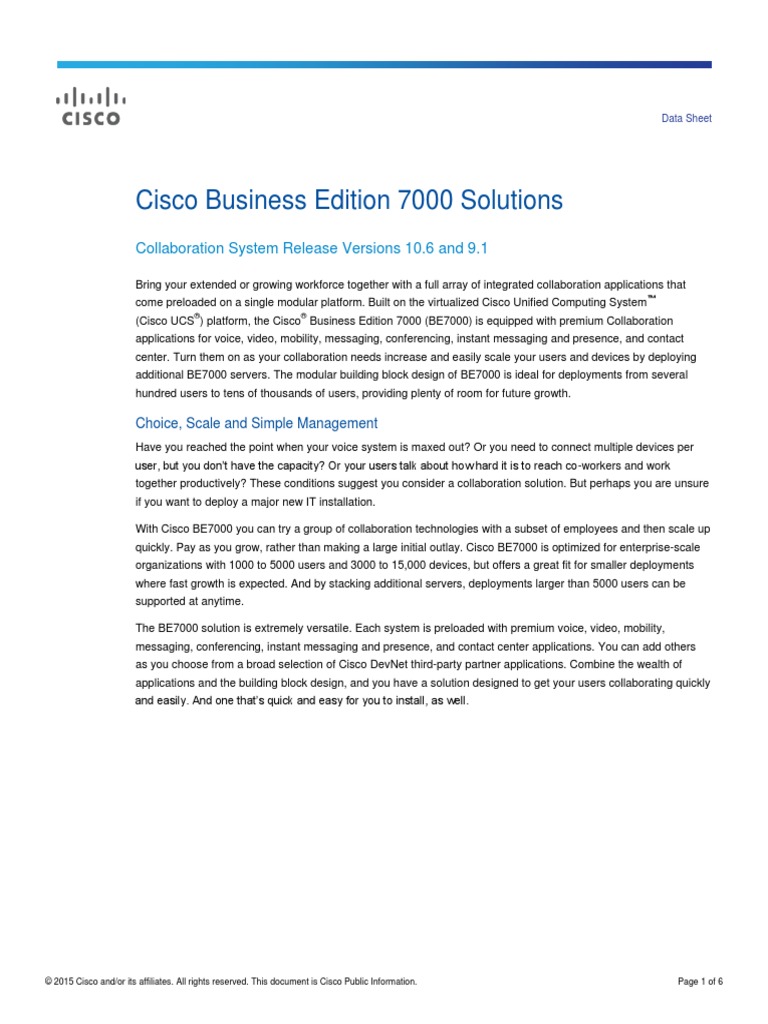 Cisco Business Edition 7000 | PDF | Instant Messaging | Virtualization