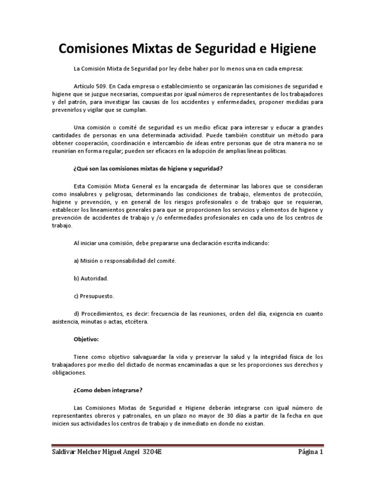 Comisiones Mixtas de Seguridad e Higiene | PDF | La seguridad | Derecho laboral