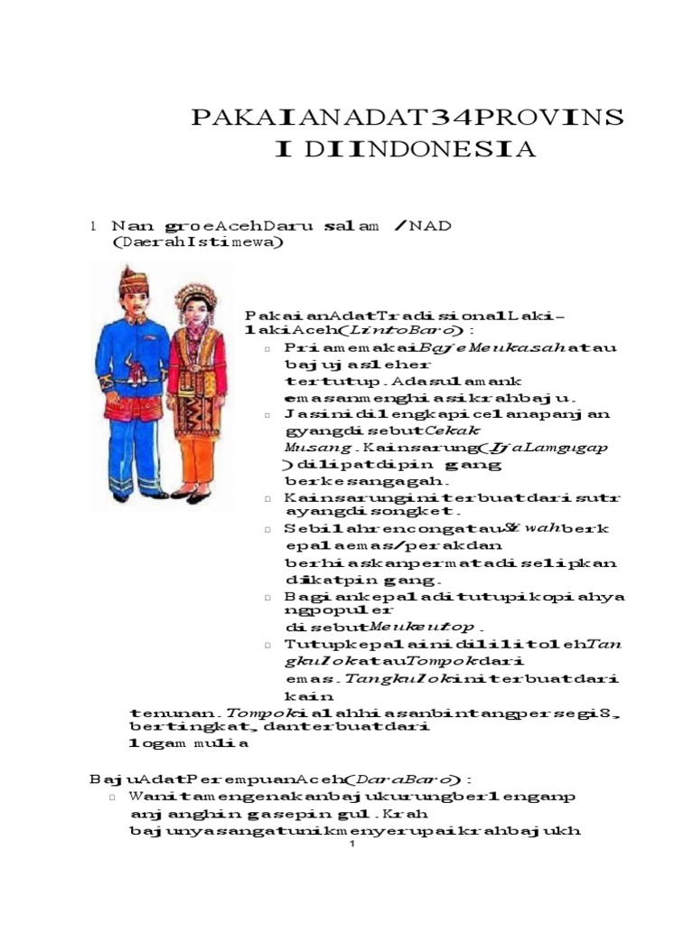 Pakaian Adat 34 Provinsi Indonesia | PDF