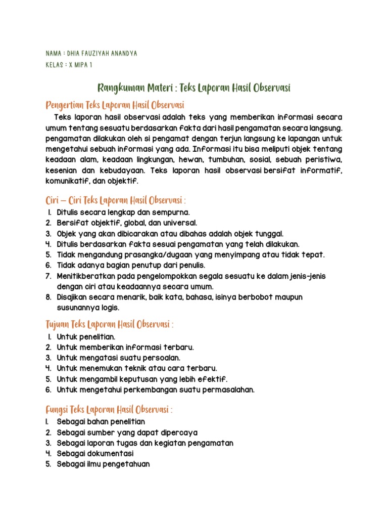 Rangkuman Teks Laporan Hasil Observasi | PDF | Kajian Bahasa Asing | Sains & Matematika
