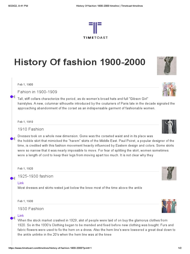 History of Fashion 1900-2000 Timeline - Timetoast Timelines | PDF | Dress | Skirt