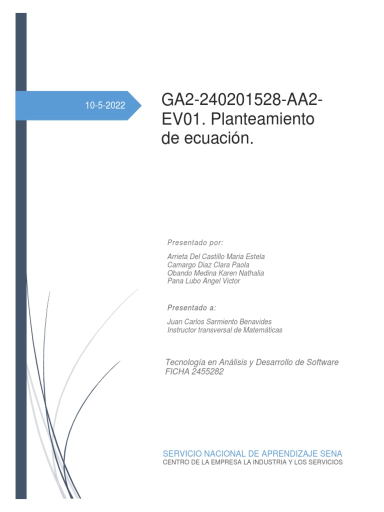 GA2 240201528 AA2 EV01 Planteamiento de Ecuación | PDF | Ecuaciones | Marketing