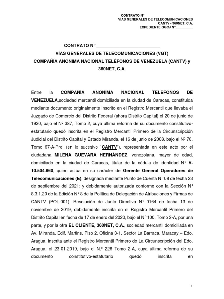 360 NET - Modelo de Contrato VGT-CANTV 2021 | PDF | Venezuela | Telecomunicaciones