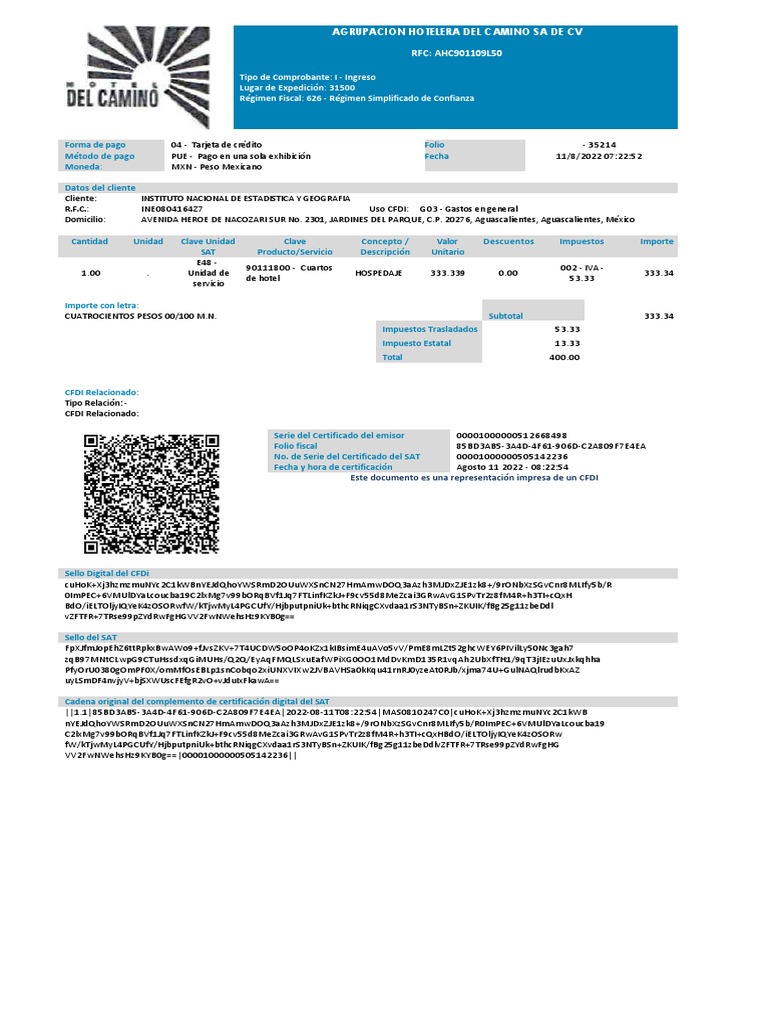 Tipo de Comprobante: I Ingreso Lugar de Expedición: 31500 Régimen ...