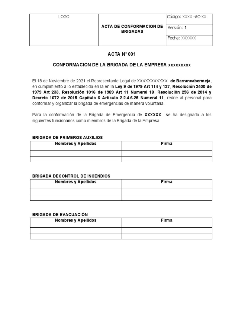 Acta de Conformación de Brigadas | PDF | Primeros auxilios