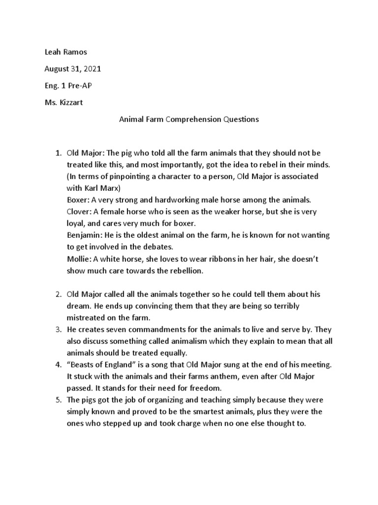 Animal Farm Comprehension Questions | PDF | General Fiction