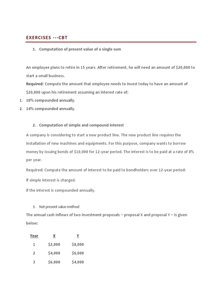 Exercises Cbt 1 Computation Of Present Value Of A Single Sum