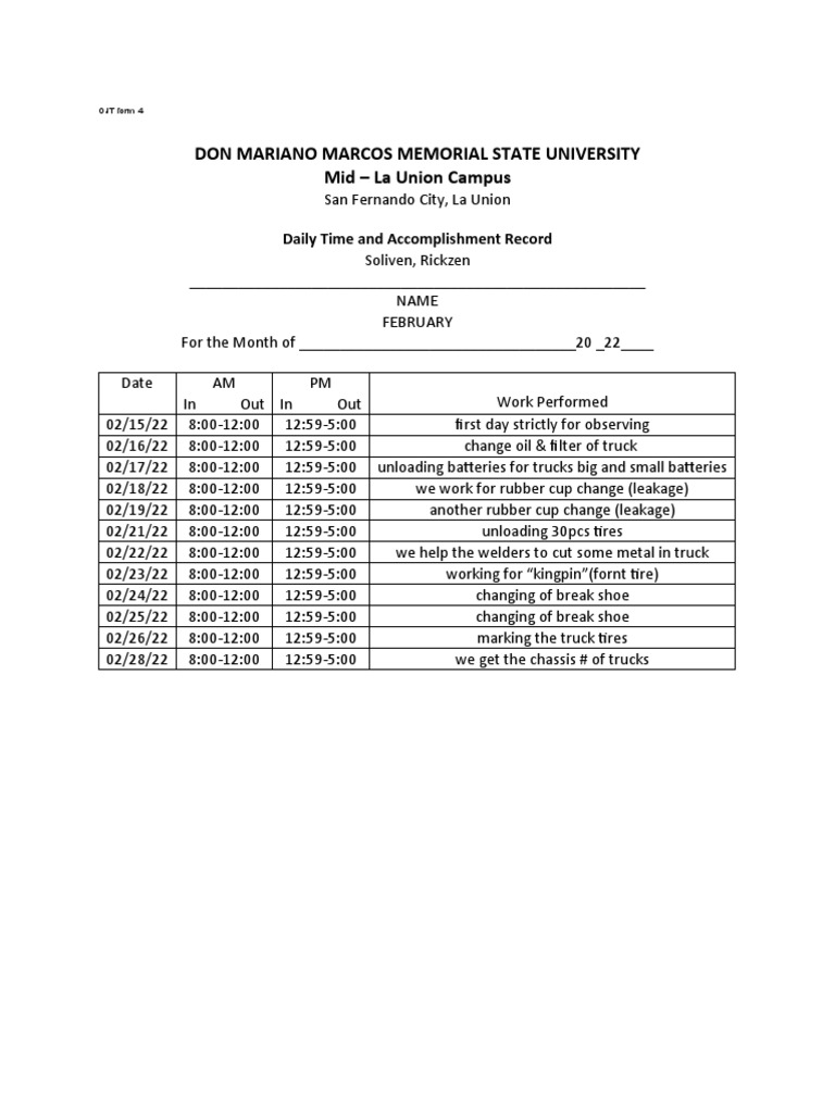 OJT Form 4 | PDF | Science & Mathematics | Technology & Engineering