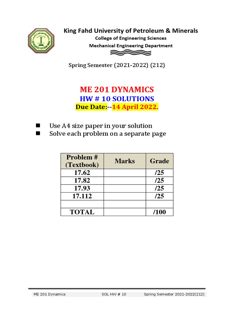 Sol Me201 - HW 10 | PDF