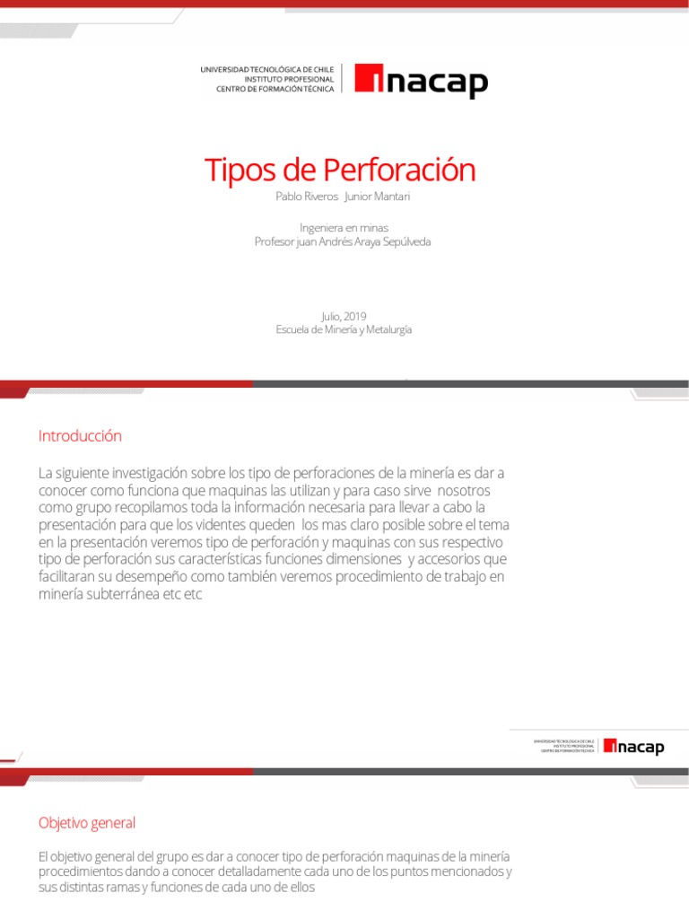 Formato de Presentacion de Escuela de Mineria | PDF | Perforación | Minería