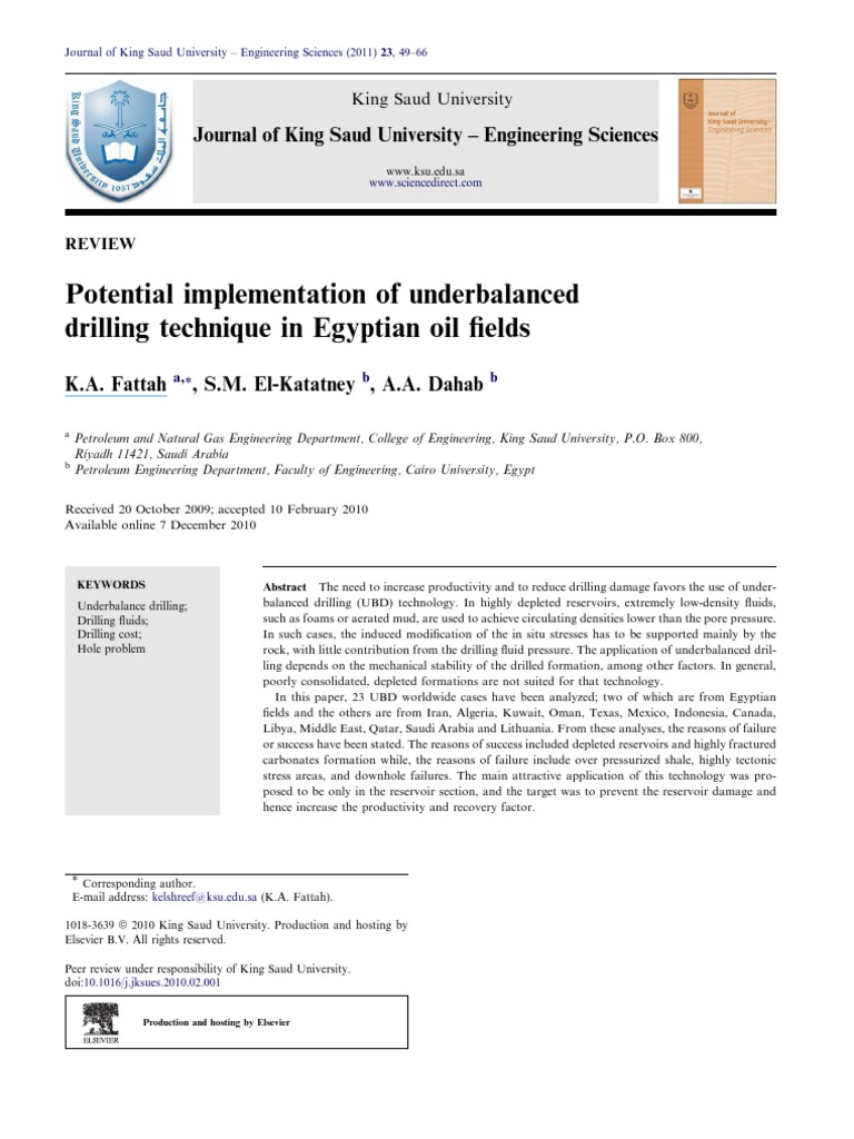 Potential Implementation of Underbalanced Drilling Technique in Egyptian Oil Fields | PDF | Oil ...