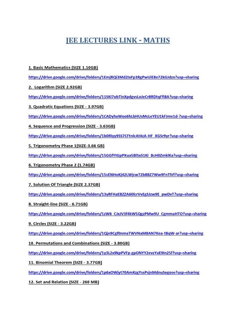 A Comprehensive Collection of Mathematics Lecture Videos Covering ...