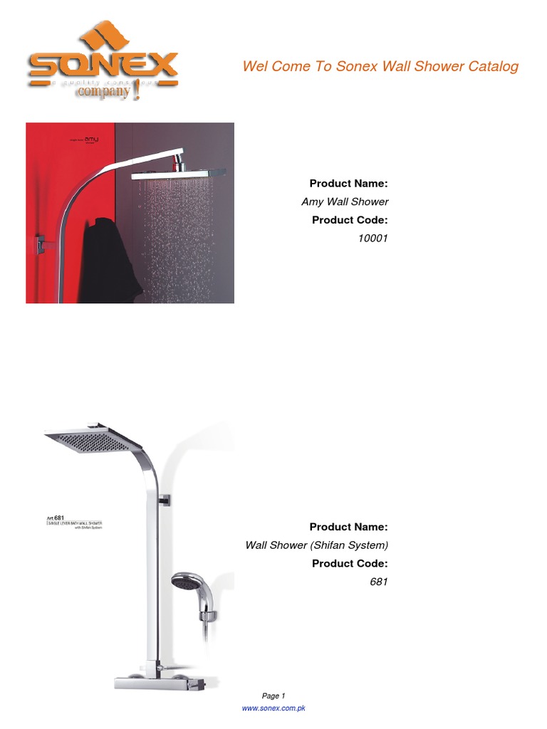 Wel Come To Sonex Wall Shower Catalog | PDF