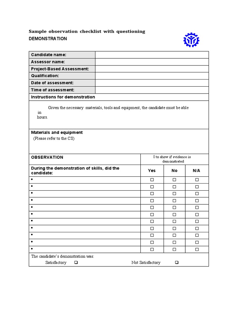 Observation Checklist for Candidate Assessment | PDF | Cognition | Learning