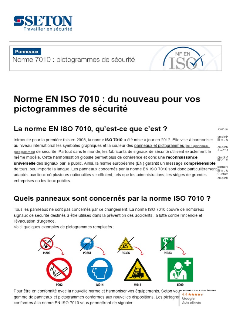Norme EN ISO 7010 - Pictogrammes de Sécurité Conformes | PDF | Sécurité ...