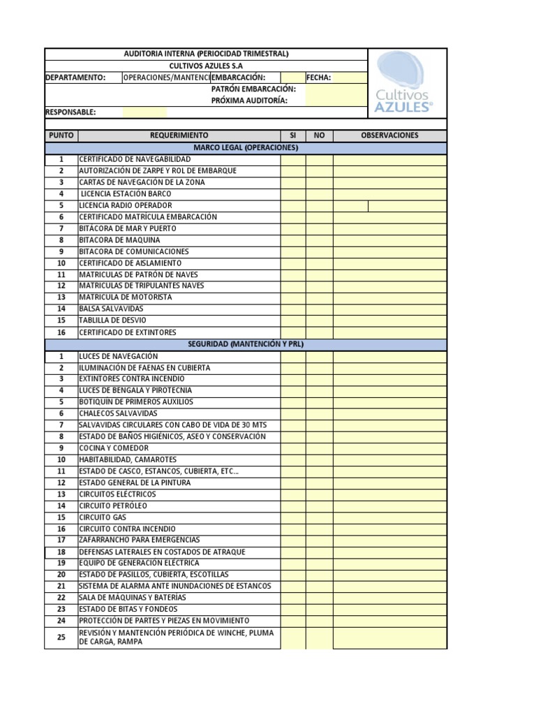 Copia de Formato Embarcación Check List - Copia Mejorar | PDF | Barcos ...