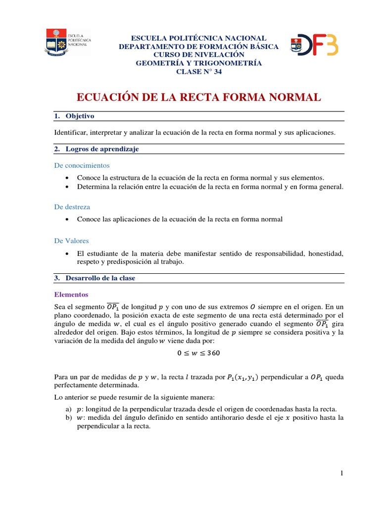 Clase 34 Ec de La Recta Forma Normal | PDF | Funciones trigonométricas ...