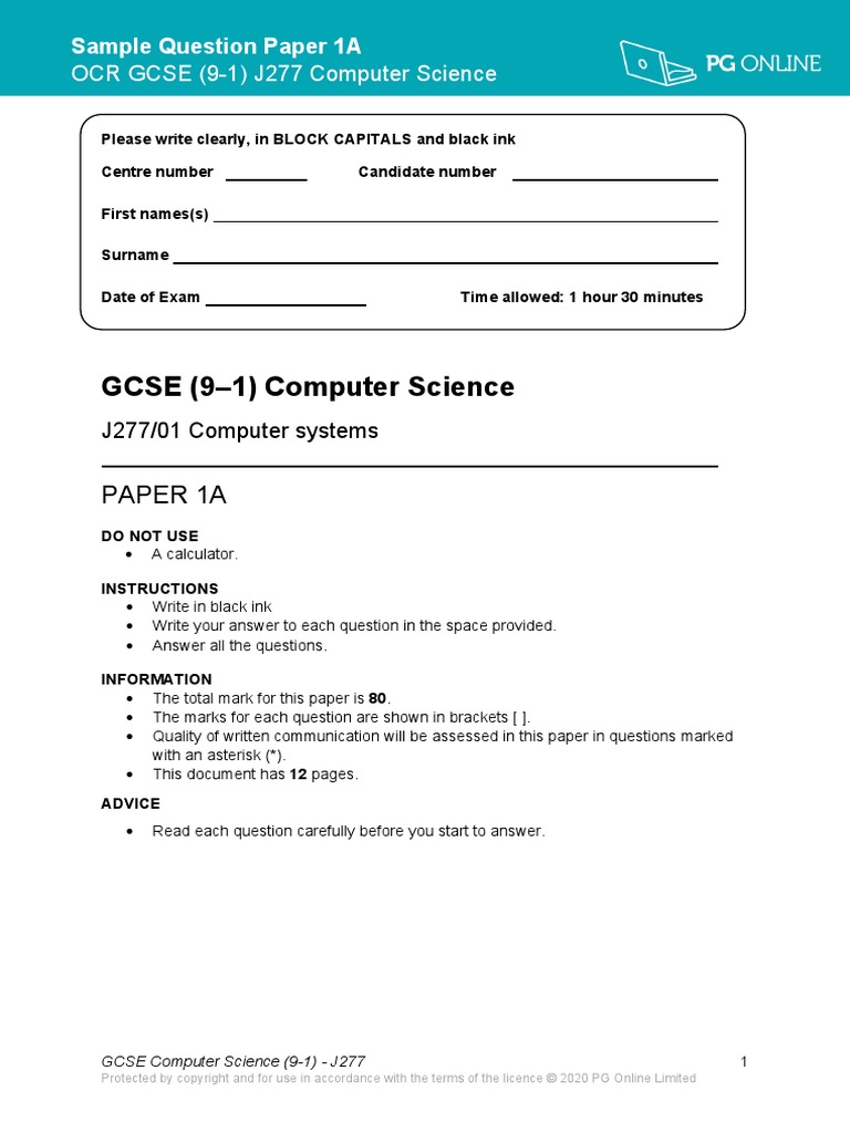 J277-01 Computer Systems Paper 1A | PDF | Computer Network | Websites